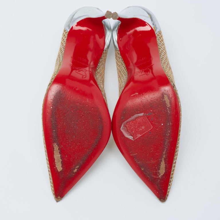 Christian Louboutin Gold/Silver Fish Net Leather Follies Resille Pumps ...