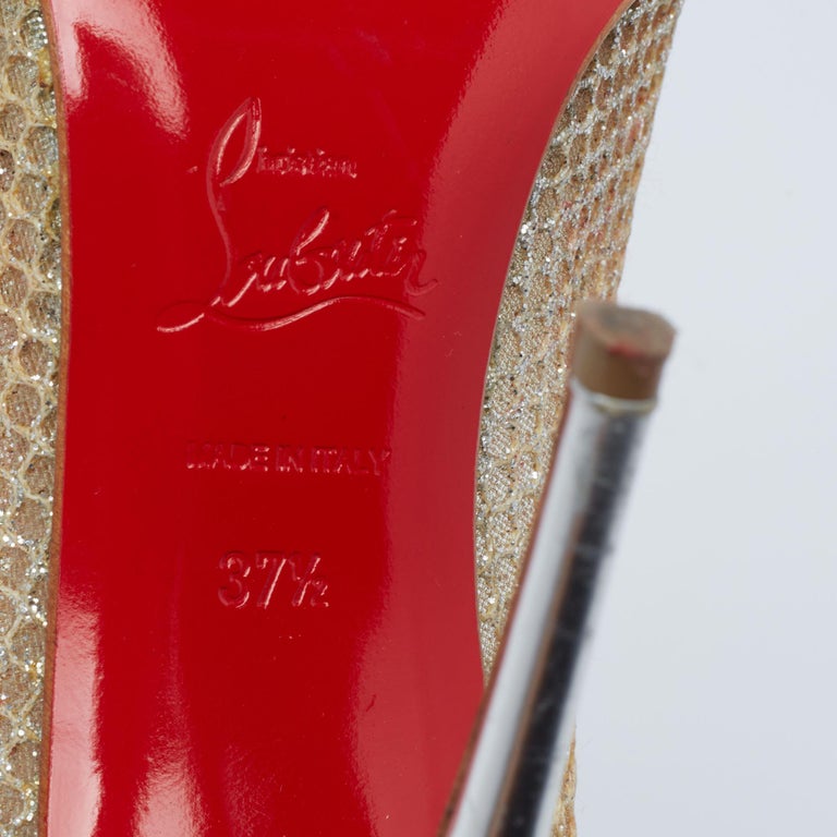 Christian Louboutin Gold/Silver Fish Net Leather Follies Resille Pumps ...
