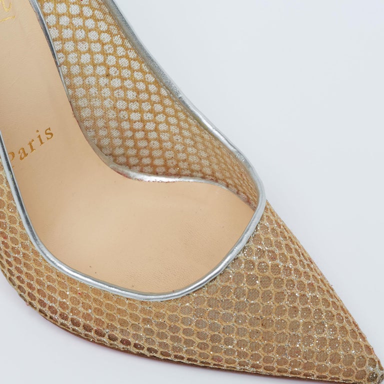 Christian Louboutin Gold/Silver Fish Net Leather Follies Resille Pumps ...