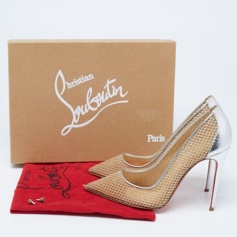 Christian Louboutin Gold/Silver Fish Net Leather Follies Resille Pumps ...