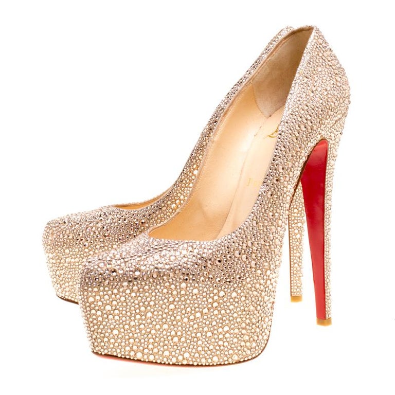 Christian Louboutin Gold Strass Daffodile Platform Pumps Size 41 at ...