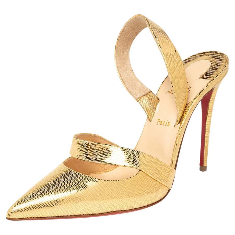 New Christian Louboutin Circus City Gold Glitter Spike Cut Out Peep Toe