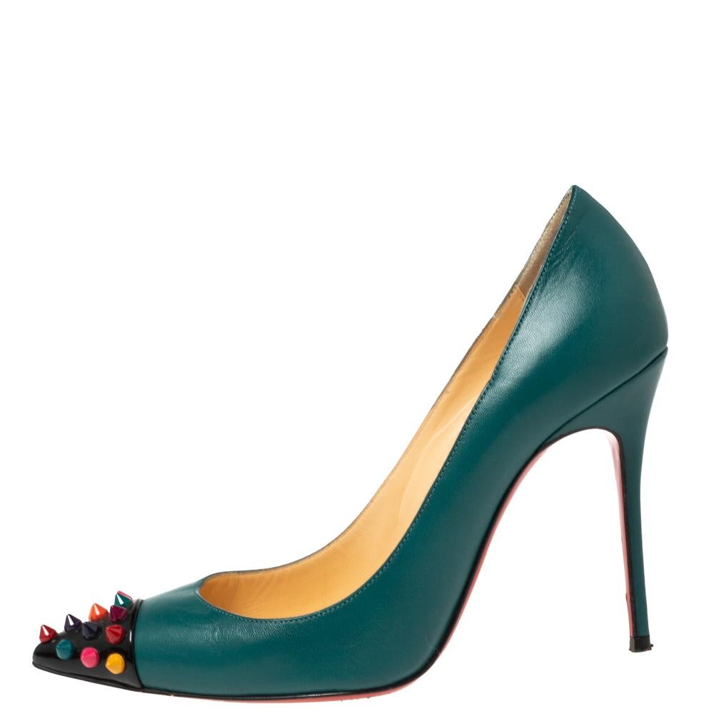 Christian Louboutin Green Leather Geo Spike Cap-Toe Pumps Size 36 For ...
