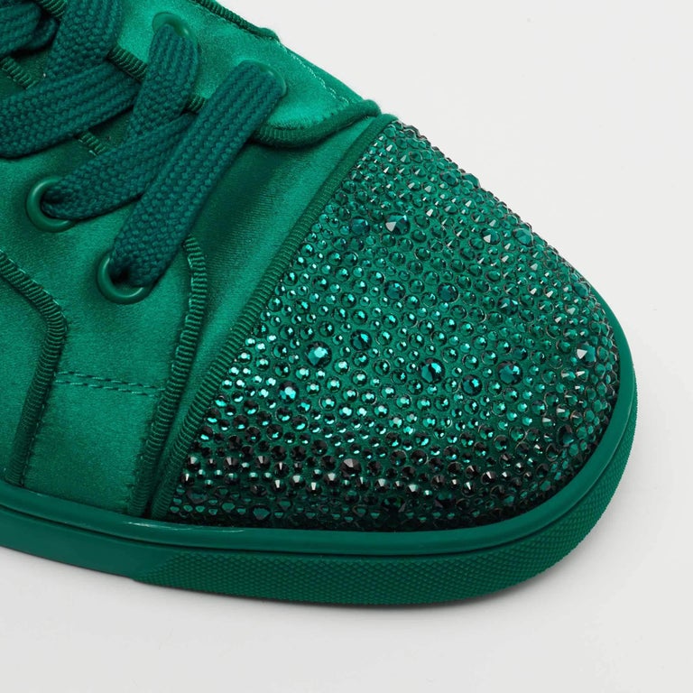 Christian Louboutin Green Satin Louis Junior Strass Low Top Sneakers ...