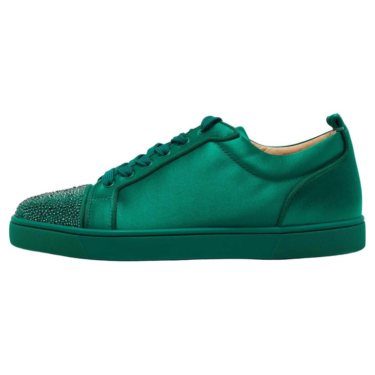 Christian Louboutin Green Satin Louis Junior Strass Low Top Sneakers ...