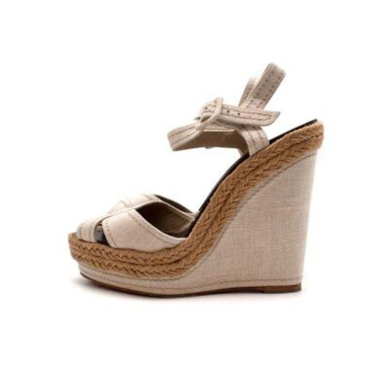 Christian Louboutin Grey Canvas Espadrille Wedges For Sale at 1stDibs