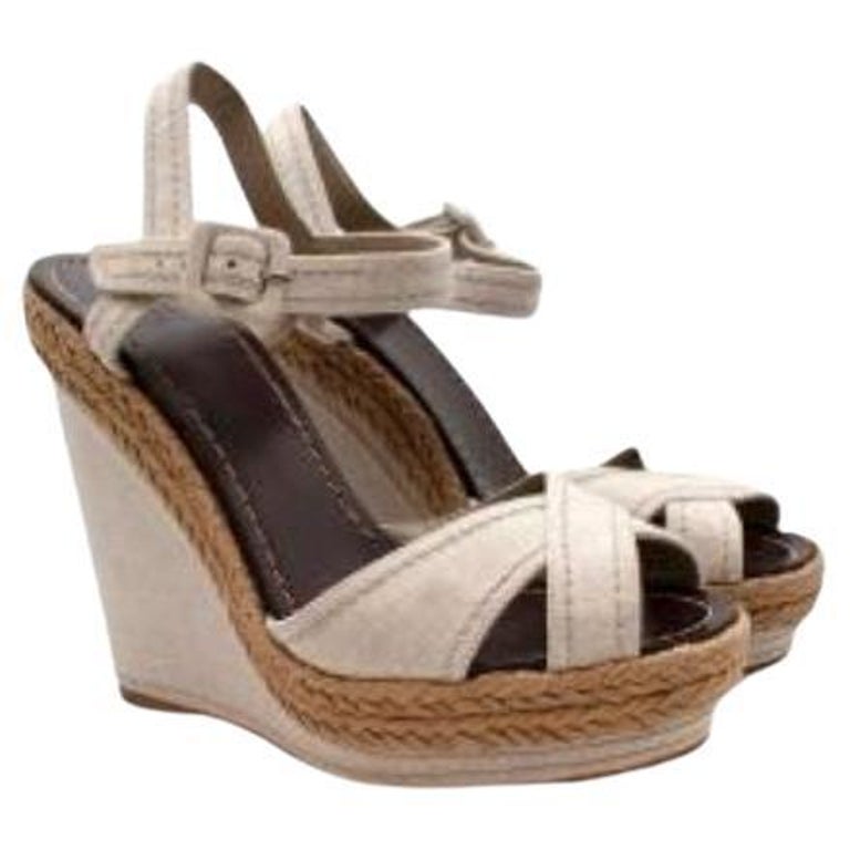 Christian Louboutin Grey Canvas Espadrille Wedges For Sale at 1stDibs
