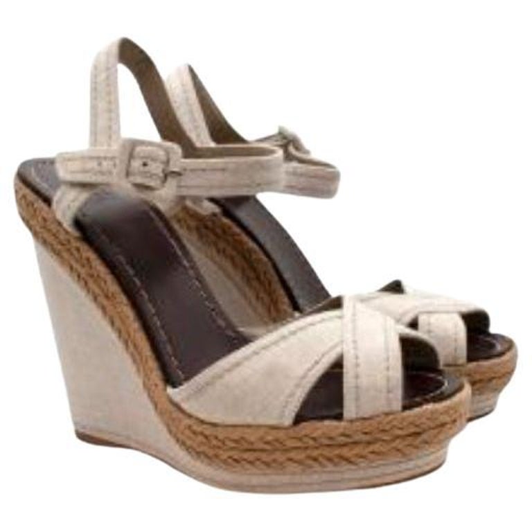 Christian Louboutin Grey Canvas Espadrille Wedges For Sale at 1stDibs