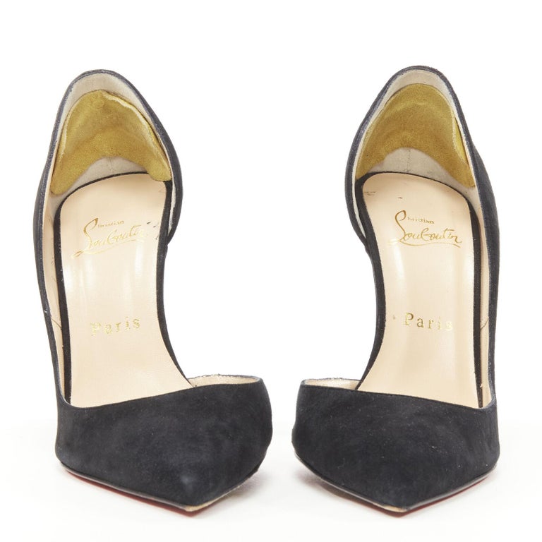 CHRISTIAN LOUBOUTIN Iriza 100 black suede dorsay stiletto pump EU38 For ...