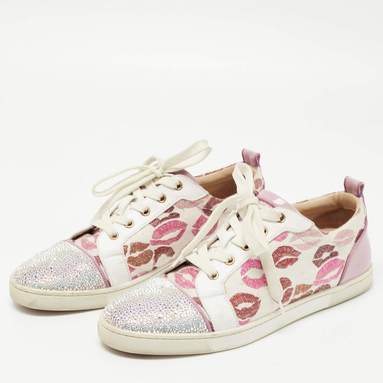 Christian Louboutin Leather and Lips Print Canvas Gondola Strass ...