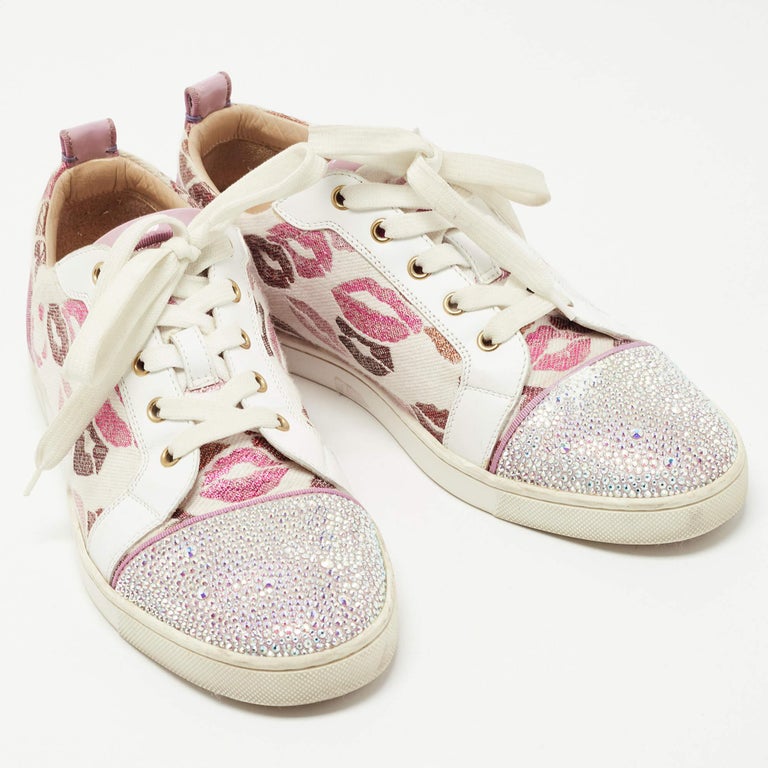 Christian Louboutin Leather and Lips Print Canvas Gondola Strass ...