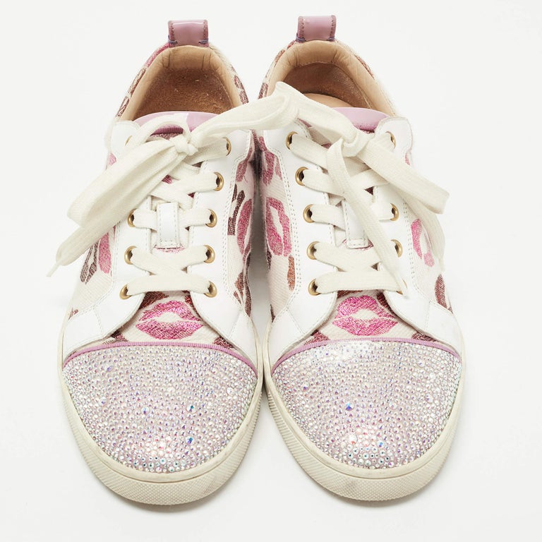 Christian Louboutin Leather and Lips Print Canvas Gondola Strass ...