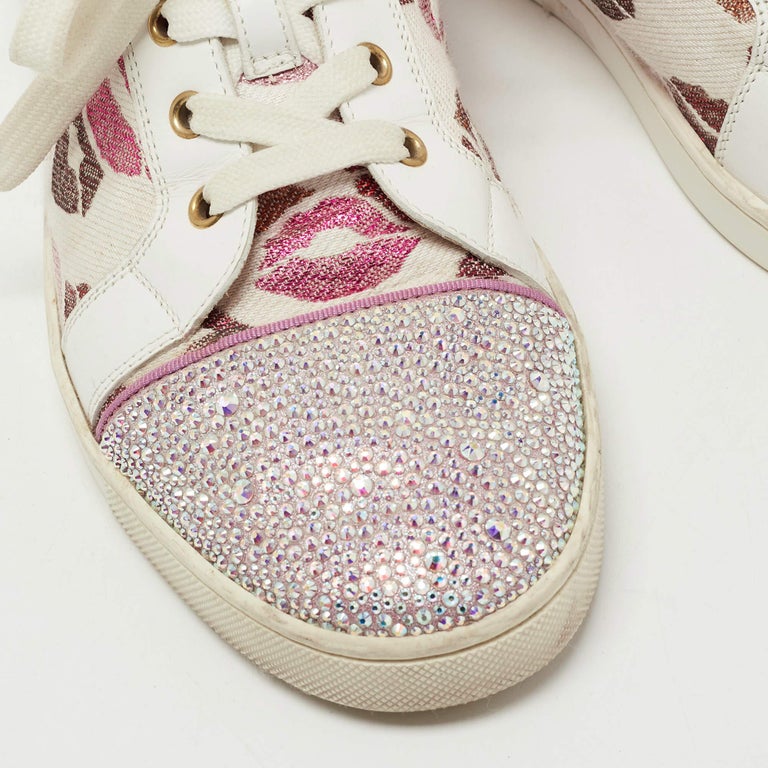Christian Louboutin Leather and Lips Print Canvas Gondola Strass ...