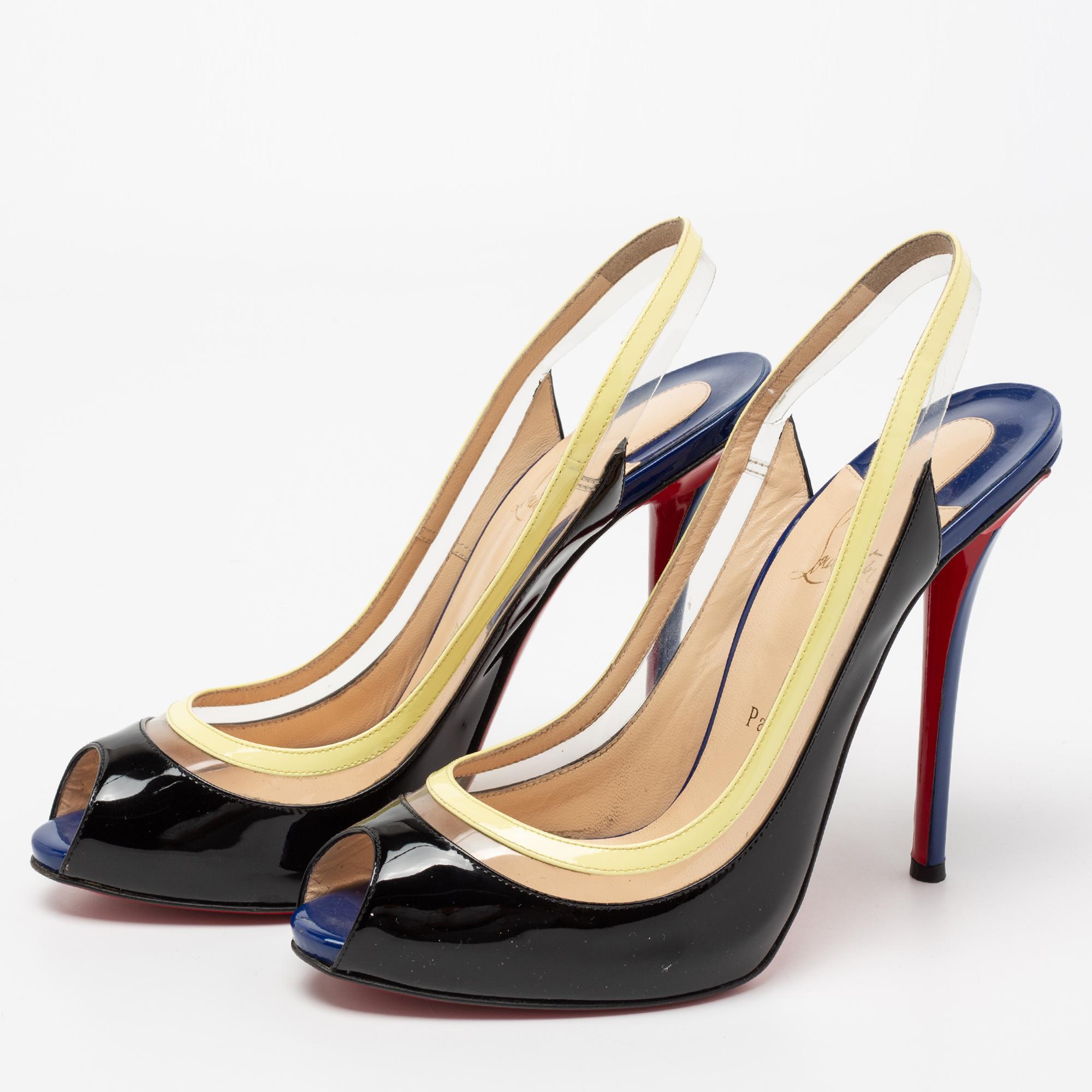 Christian Louboutin Leather And PVC Paulina Peep Toe Slingback Sandals ...