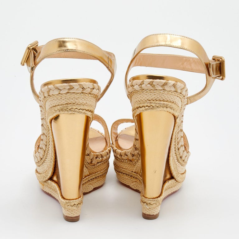 Christian Louboutin Leather Ankle Strap Wedge Platform Sandals Size 37 ...
