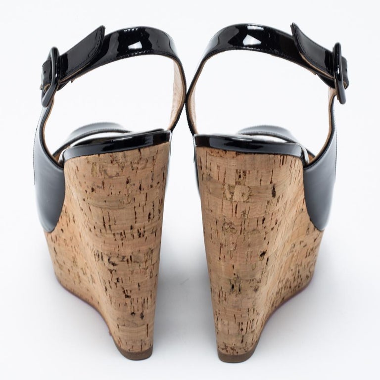 Christian Louboutin Leather Une Plume Cork Wedge Slingback Sandals Size ...