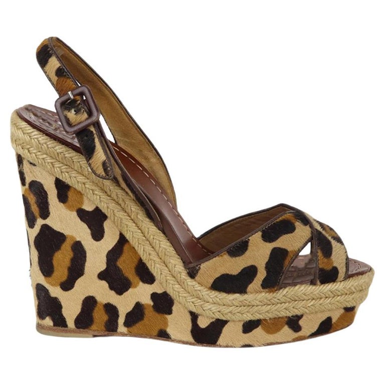 Christian Louboutin Leopard Print Calf Hair Wedge Sandals Eu 39 Uk 6 Us ...