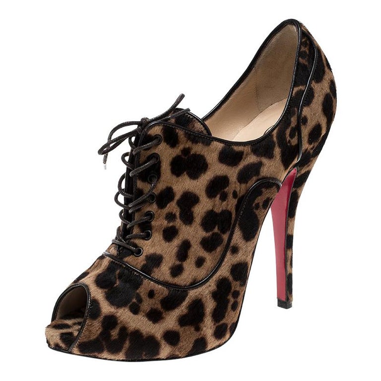 Christian Louboutin Leopard Print Pony Hair Lady Derby Peep Toe Booties ...