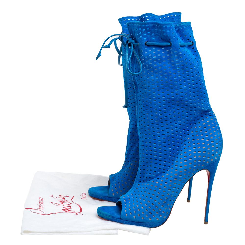 Christian Louboutin Light Blue Perforated Suede Jennifer Wrap Boots ...