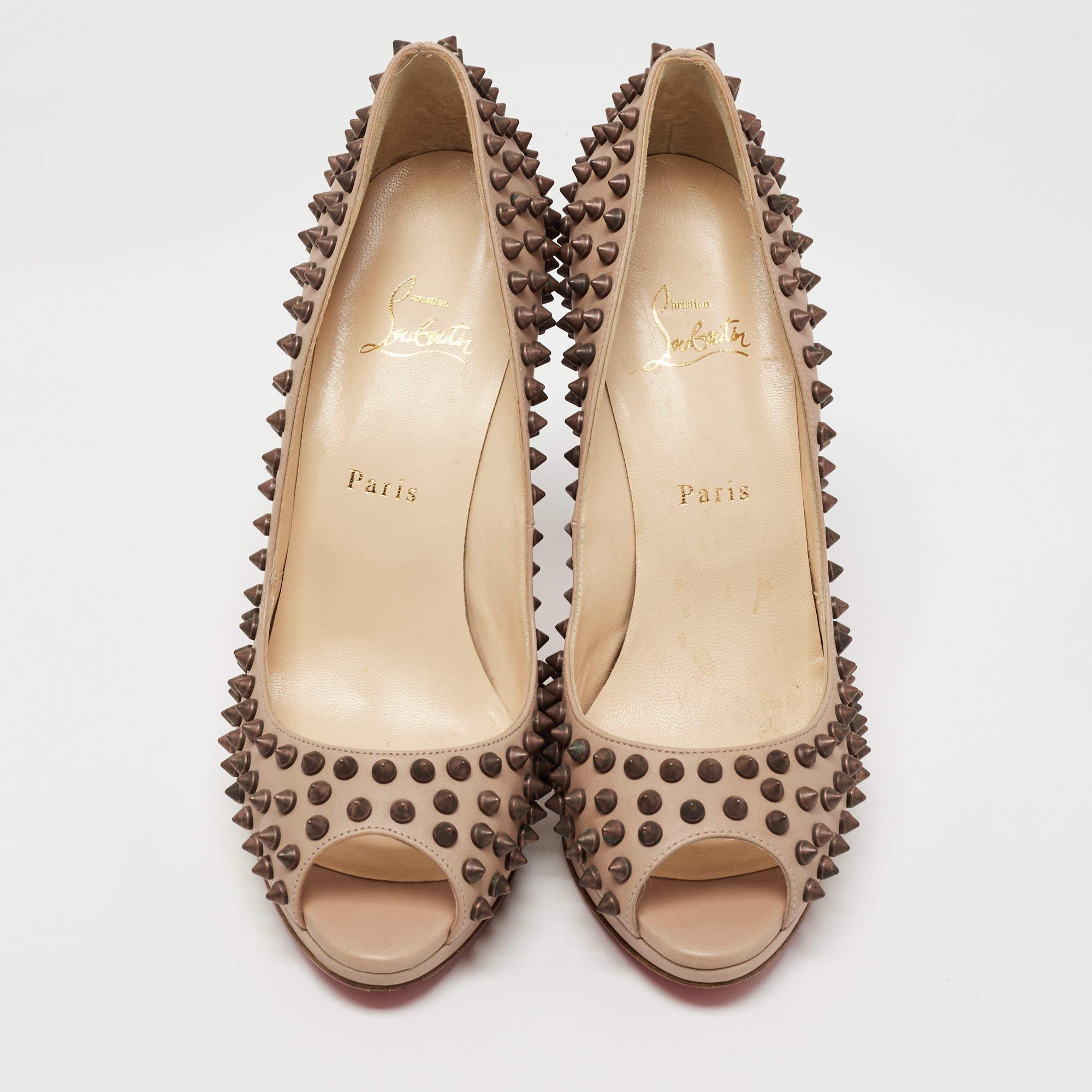 Christian Louboutin Light Brown Leather Yolanda Spike Pumps Size 41 For ...