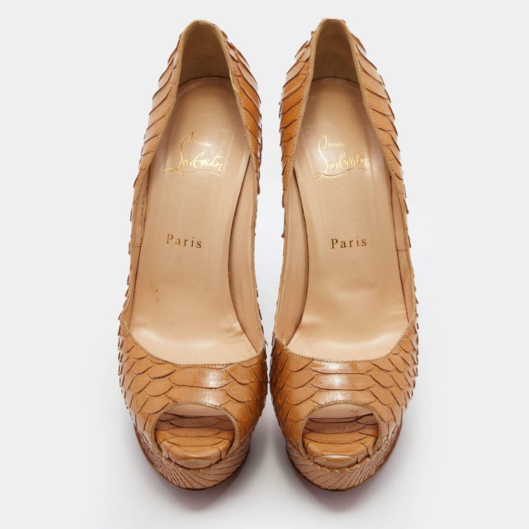Christian Louboutin Light Brown Python Leather Lady Peep Platform Pumps ...