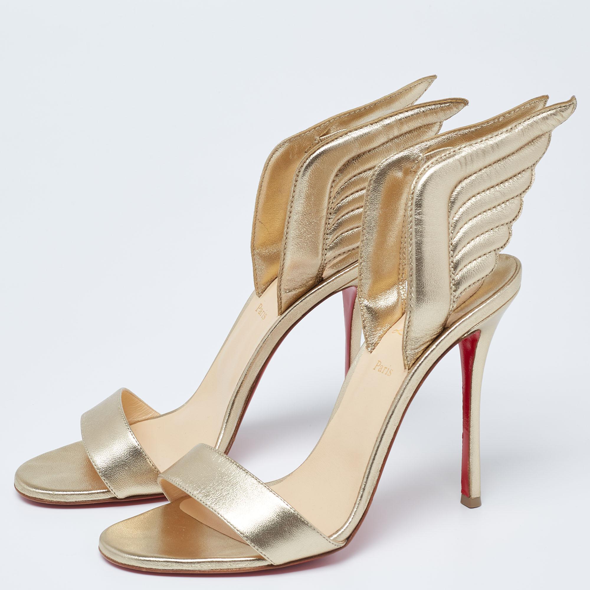 Christian Louboutin Light Gold Leather Samotresse Sandals Size 40 at ...