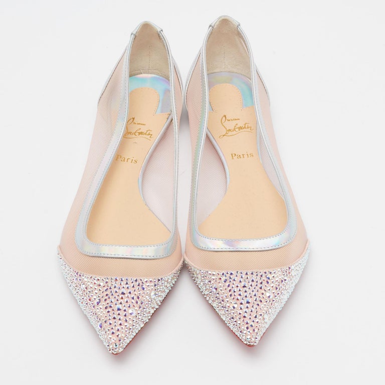 Christian Louboutin Light Pink Mesh, Iridescent Strass Ballet Flats ...
