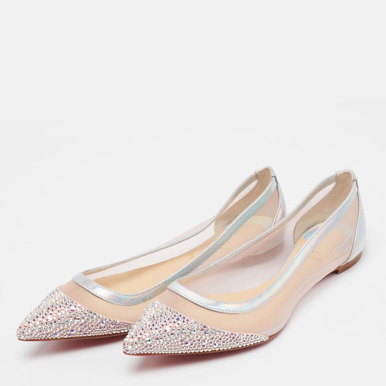 Christian Louboutin Light Pink Mesh, Iridescent Strass Ballet Flats ...