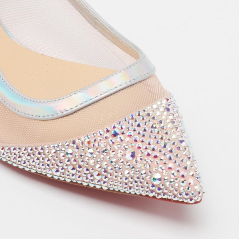 Christian Louboutin Light Pink Mesh, Iridescent Strass Ballet Flats ...