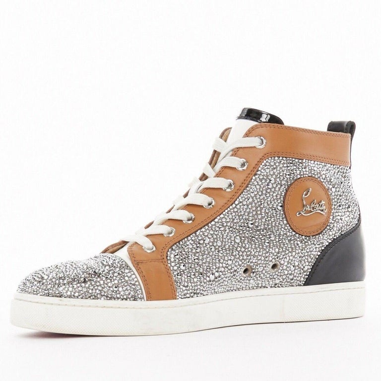CHRISTIAN LOUBOUTIN Louis flat silver strass crystal high top sneakers ...