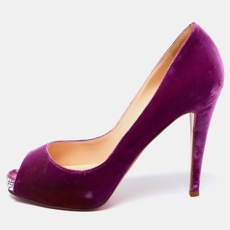 Christian Louboutin Magenta Velvet Very Prive Crystal Peep-Toe Pumps ...