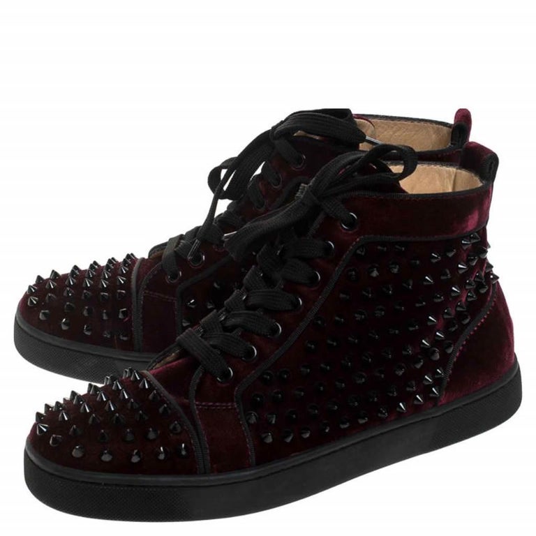 Christian Louboutin Maroon/Black Velvet Louis Spikes High Top Sneakers ...