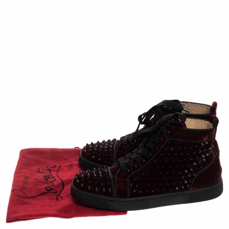 Christian Louboutin Maroon/Black Velvet Louis Spikes High Top Sneakers ...