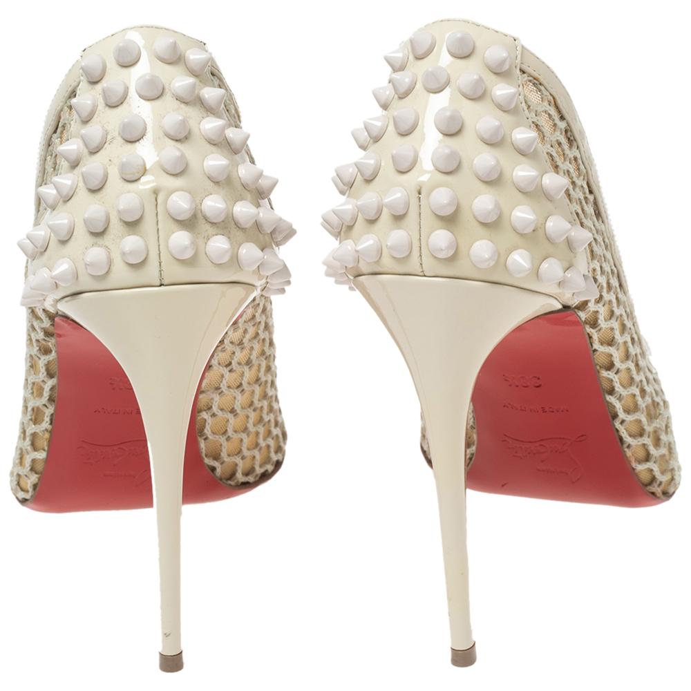 Christian Louboutin Mesh and Spike Leather Trimmed Guni Pointed Pumps ...