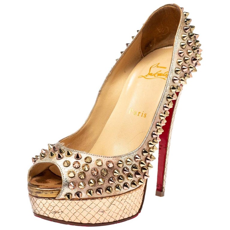 Christian Louboutin Metallic Gold/Rose Gold Leather Lady Peep Toe Spike ...