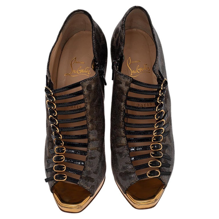 Christian Louboutin Metallic Leopard Print Lurex Peep Toe Ankle Booties ...