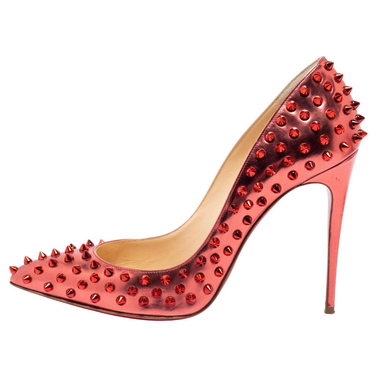 Christian Louboutin Metallic Red Leather Pigalle Spikes Pumps Size 41 ...