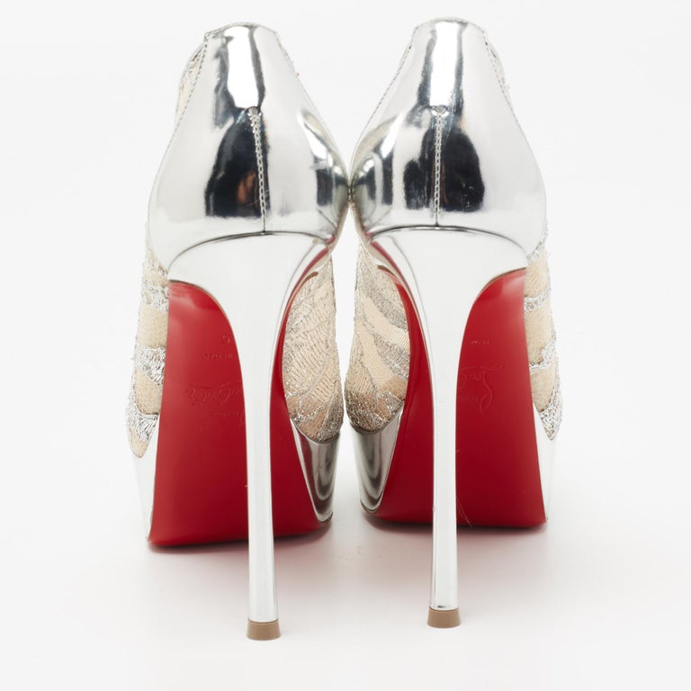Christian Louboutin Metallic Silver Lace And Leather Fetish Platform ...