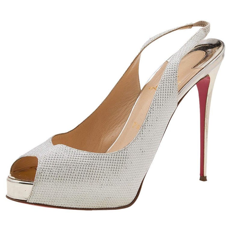 Christian Louboutin Metallic Silver Lamé Fabric N°Prive Peep Toe Size ...