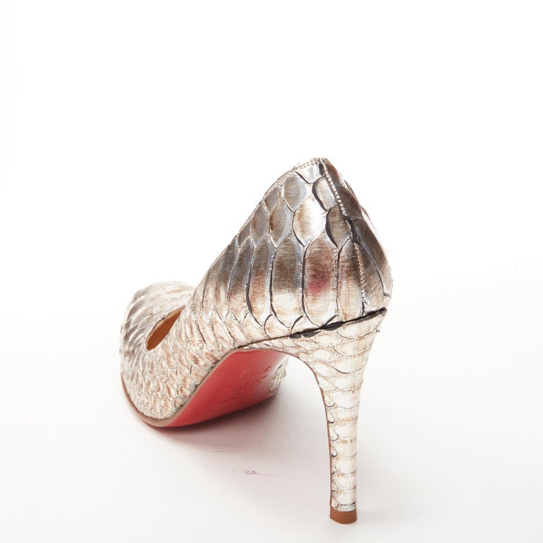 CHRISTIAN LOUBOUTIN metallic silver scaled leather round toe pump EU37 ...