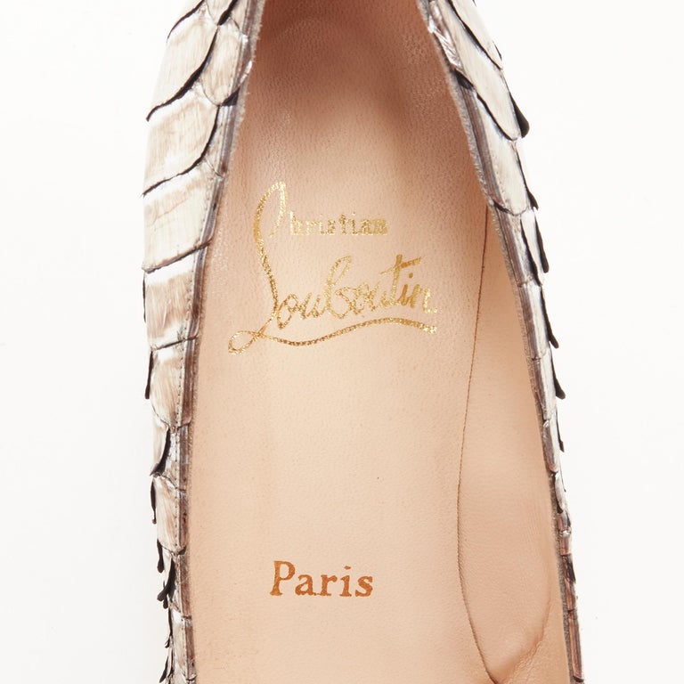 CHRISTIAN LOUBOUTIN metallic silver scaled leather round toe pump EU37 ...
