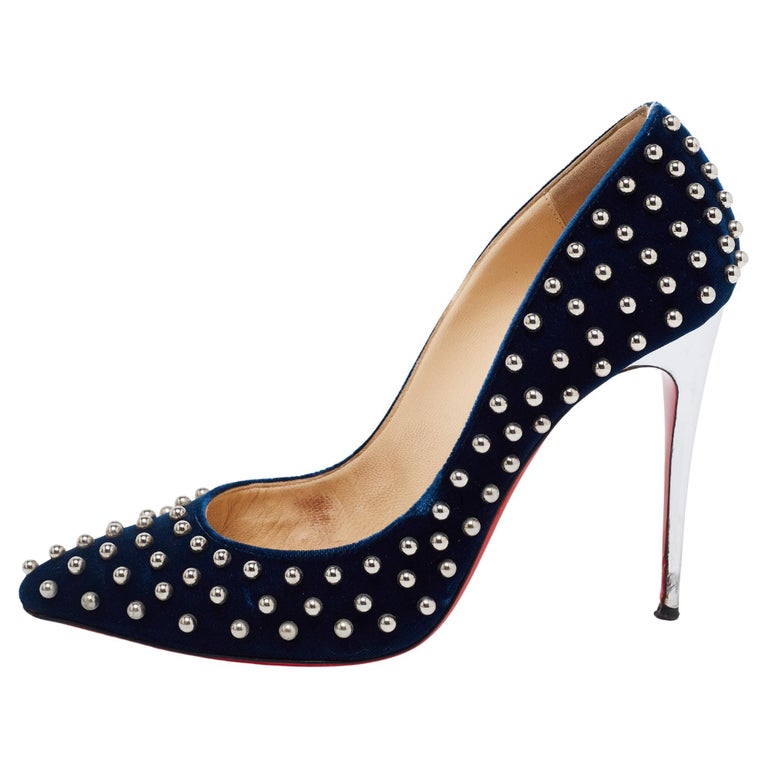 Christian Louboutin Midnight Blue Velvet Eclipse Billy Studded Pumps ...