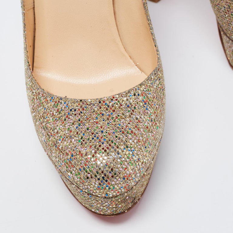 Christian Louboutin Multicolor Coarse Glitter Bibi Platform Pumps Size ...