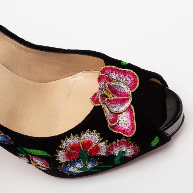 Christian Louboutin Multicolor Embroidered Velvet Folklo Pumps Size 41 ...