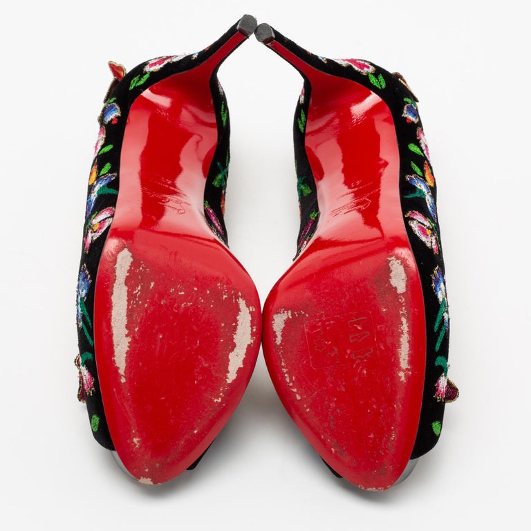Christian Louboutin Multicolor Embroidered Velvet Folklo Pumps Size 41 ...