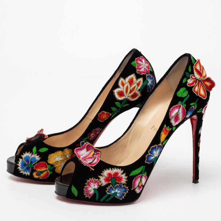 Christian Louboutin Multicolor Embroidered Velvet Folklo Pumps Size 41 ...