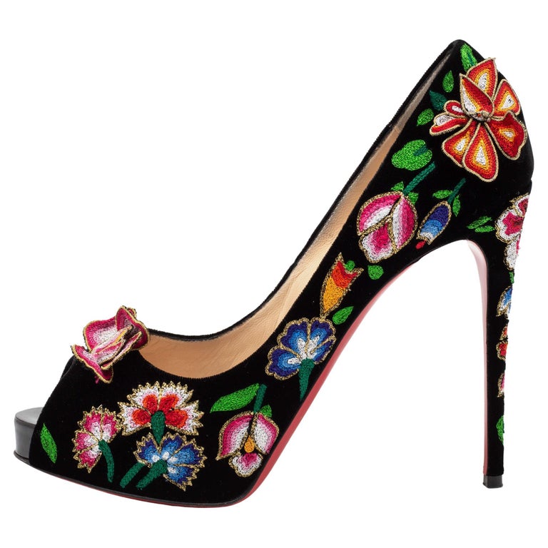 Christian Louboutin Multicolor Embroidered Velvet Folklo Pumps Size 41 ...