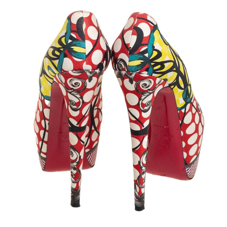 Christian Louboutin Multicolor Fabric Daffodile Platform Pumps Size 38