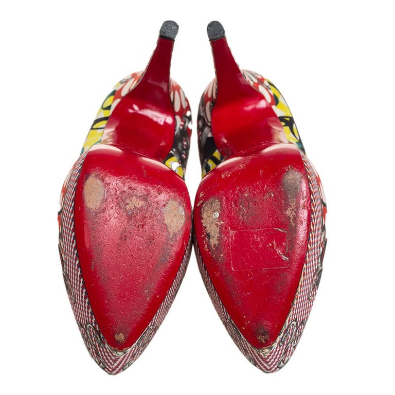 Christian Louboutin Multicolor Fabric Daffodile Platform Pumps Size 38