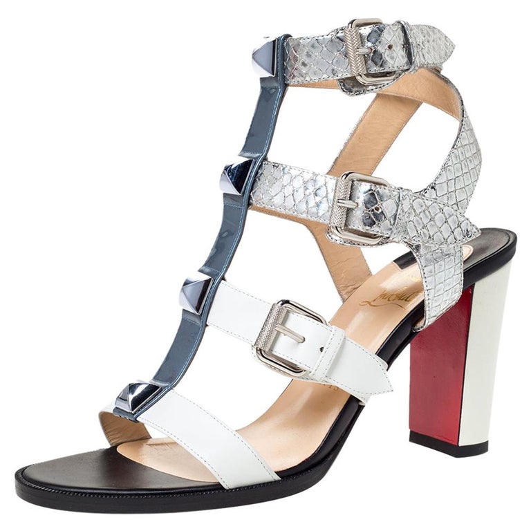 Christian Louboutin Multicolor Leather And Patent Block Heel Sandals ...